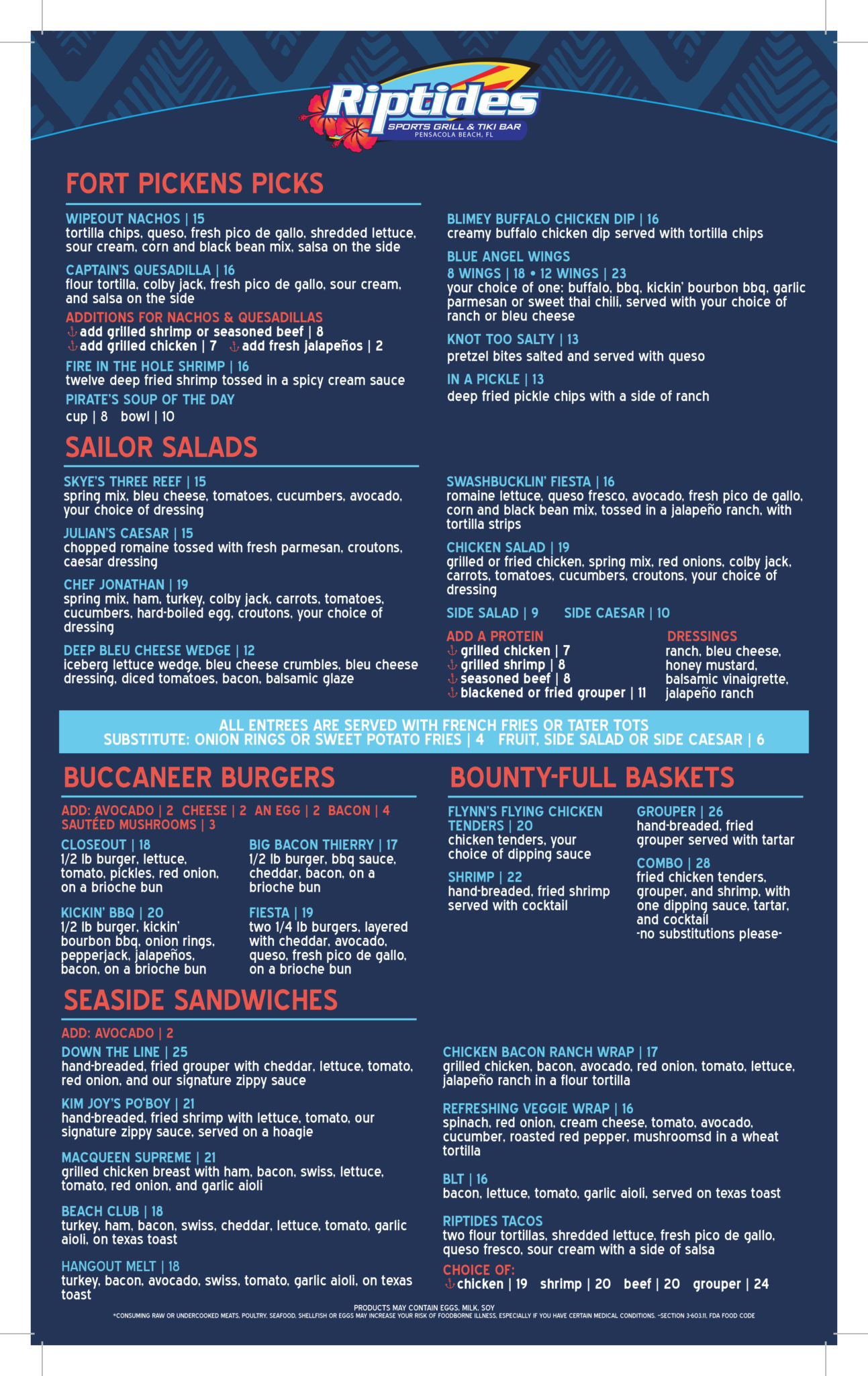 Riptides Menu Pensacola Beach | Lunch & Dinner | Holiday Inn Resort